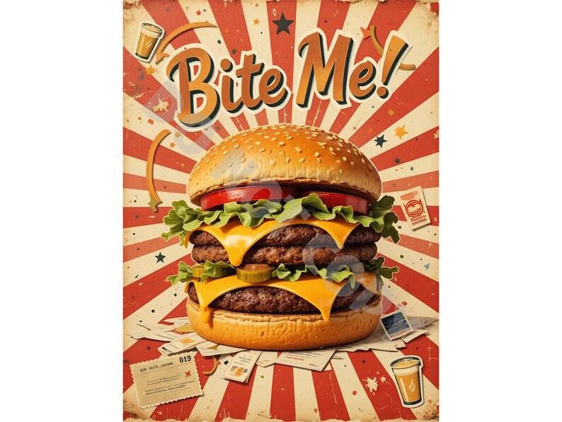 Retro Cheeseburger Poster: Diner Kitchen Wall Art (digital Print) - Etsy