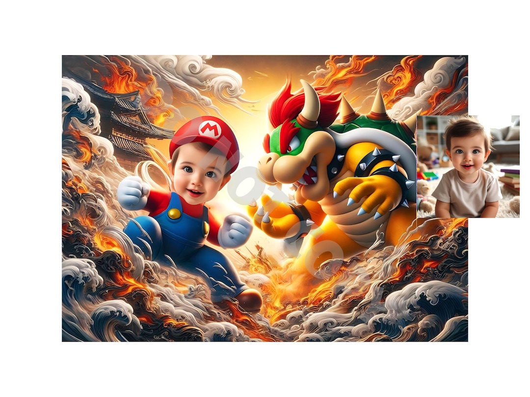 Custom Mario Portrait, Mario Bowser Poster, Mario Kids Portrait, Super ...
