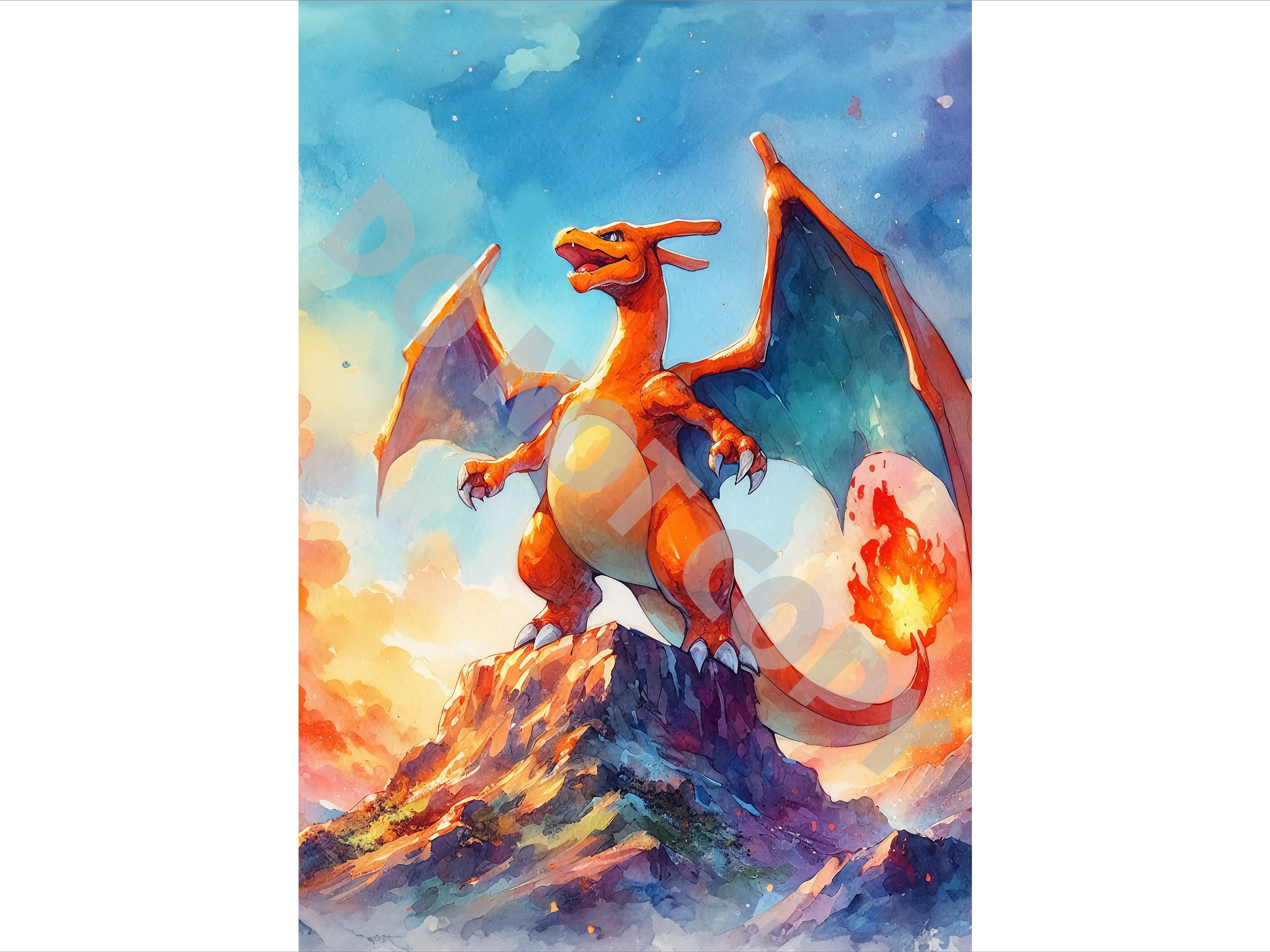 Charizard Poster, Watercolor Charizard, Charizard Painting, Charizard ...