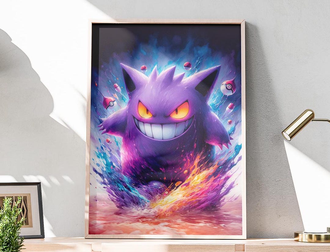 Gengar Poster, Gengar Wall Art, Watercolor Gengar, Gengar Image, Gengar Painting, Pokemon Poster ...