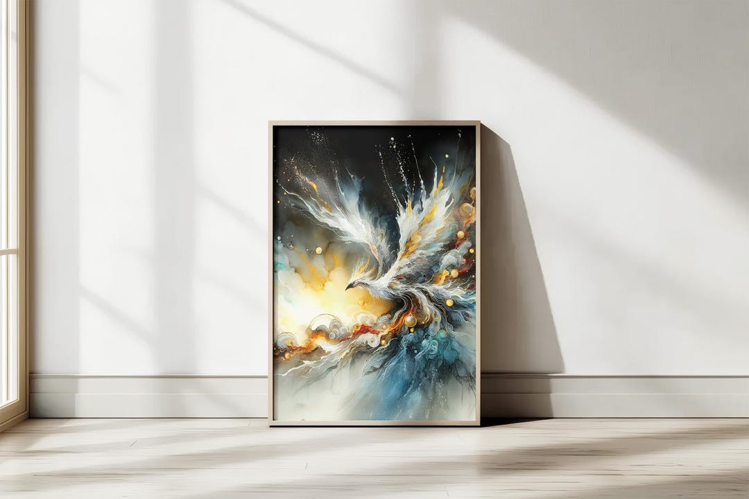 Ethereal Phoenix Abstract Art Print — Surreal Bird Digital Poster With ...