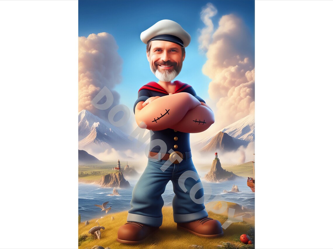 Popeye Portrait, Custom Popeye Photo, Popeye Caricature, Popeye Drawing ...