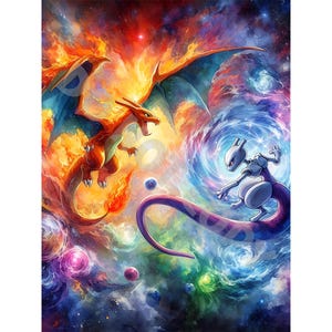 Pokemon Poster, Charizard Poster, Mewtwo Poster, Watercolor Charizard, Watercolor Mewtwo ...