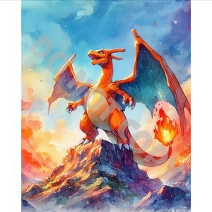 Charizard Poster, Watercolor Charizard, Charizard Painting, Charizard ...