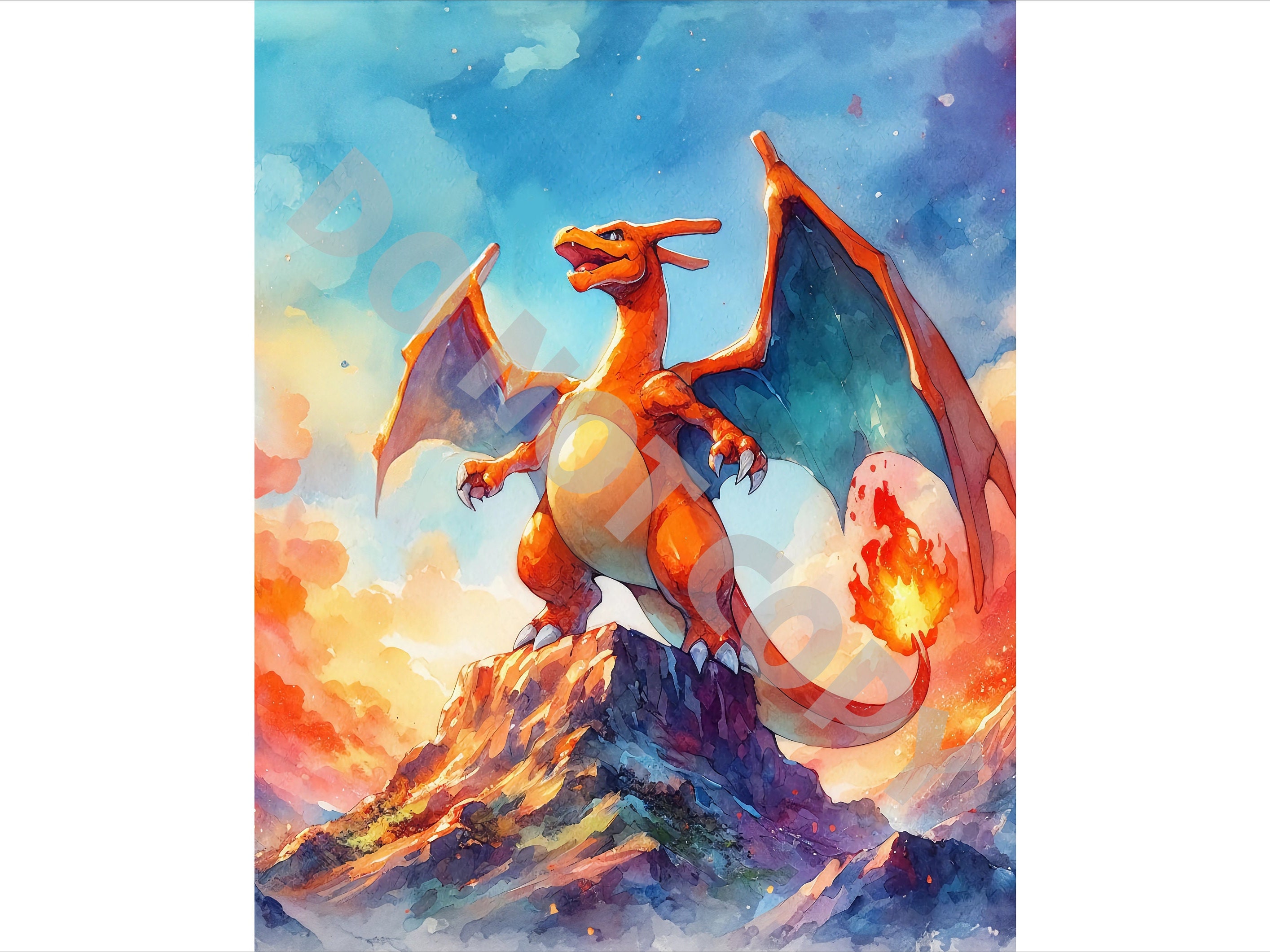 Charizard Poster, Watercolor Charizard, Charizard Painting, Charizard ...