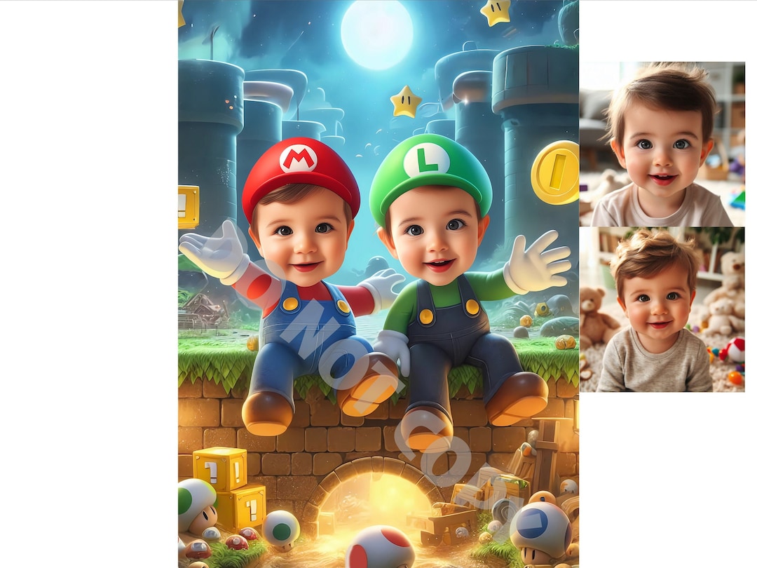 Mario Luigi Portrait, Custom Mario Luigi, Best Friend Portrait, Mario ...