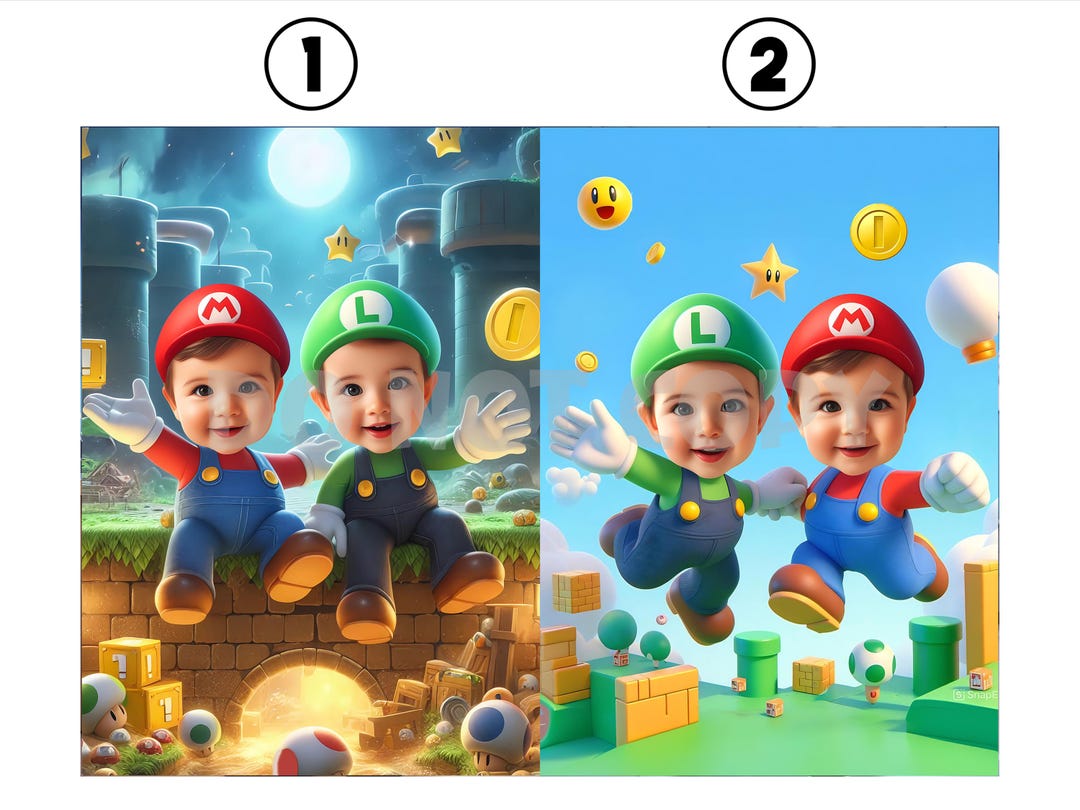 Mario Luigi Portrait, Custom Mario Luigi, Best Friend Portrait ...