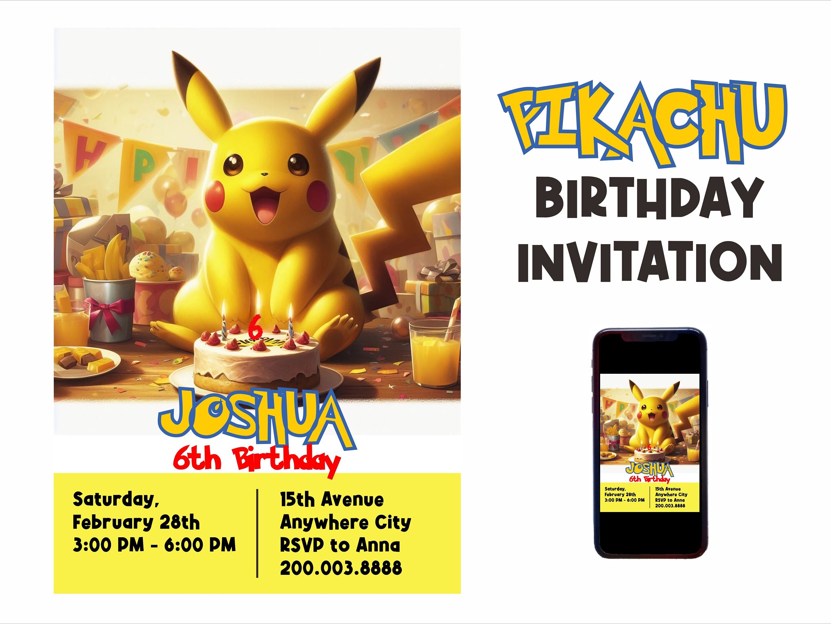 Pikachu Birthday Invitation Personalized Pikachu Digital - Etsy Australia