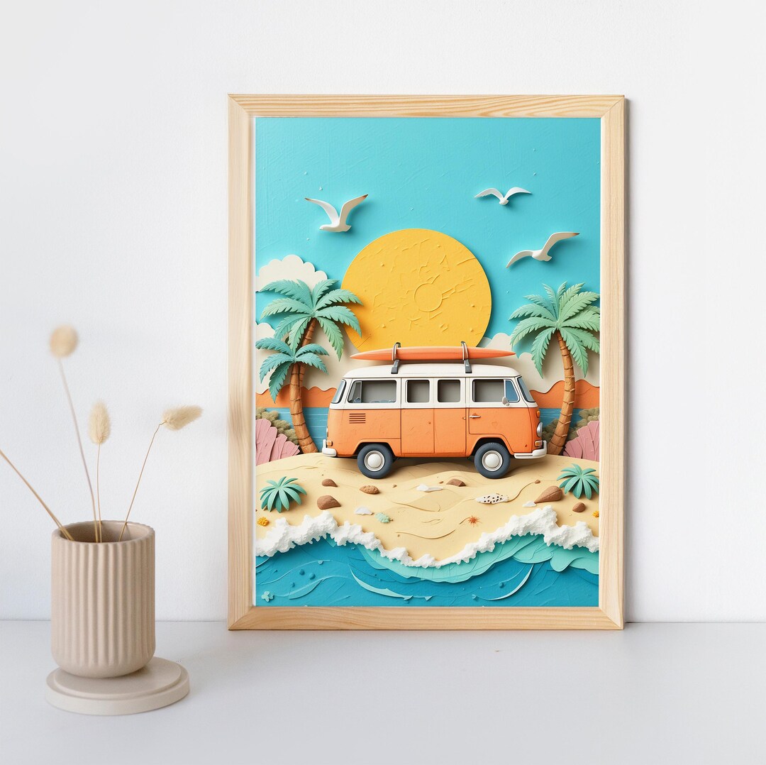 Vintage Beach Van Poster: Retro Surf Art Print (digital Download) - Etsy