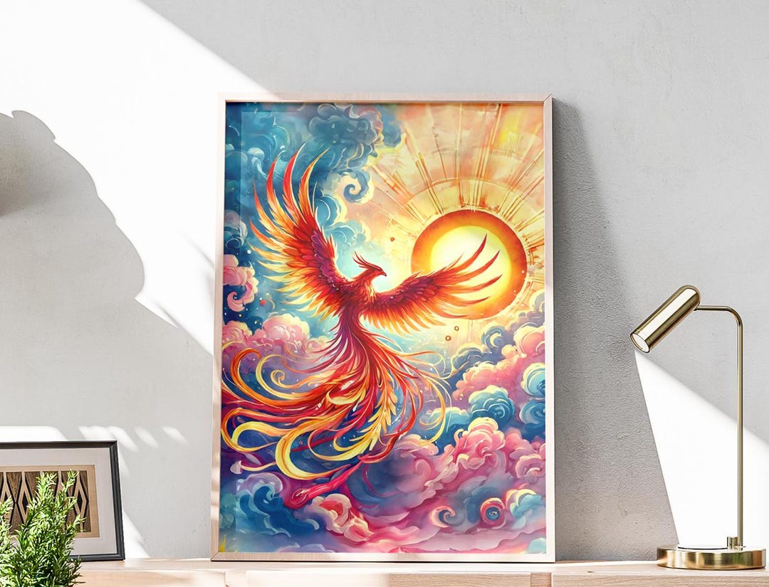 Phoenix Poster, Phoenix Wall Art, Watercolor Phoenix, Cloud Phoenix Painting, Phoenix Image ...