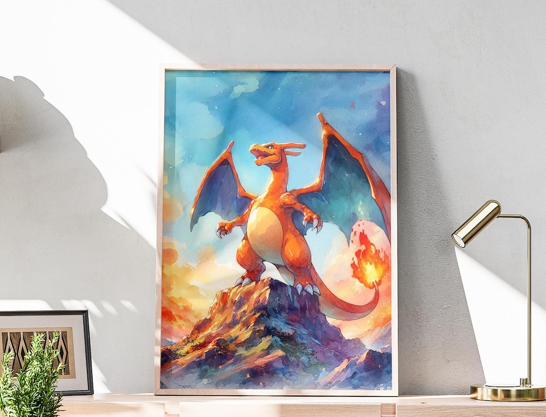 Charizard Poster, Watercolor Charizard, Charizard Painting, Charizard ...