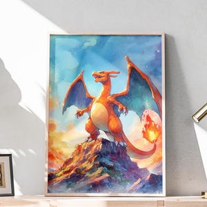 Charizard Poster, Watercolor Charizard, Charizard Painting, Charizard ...
