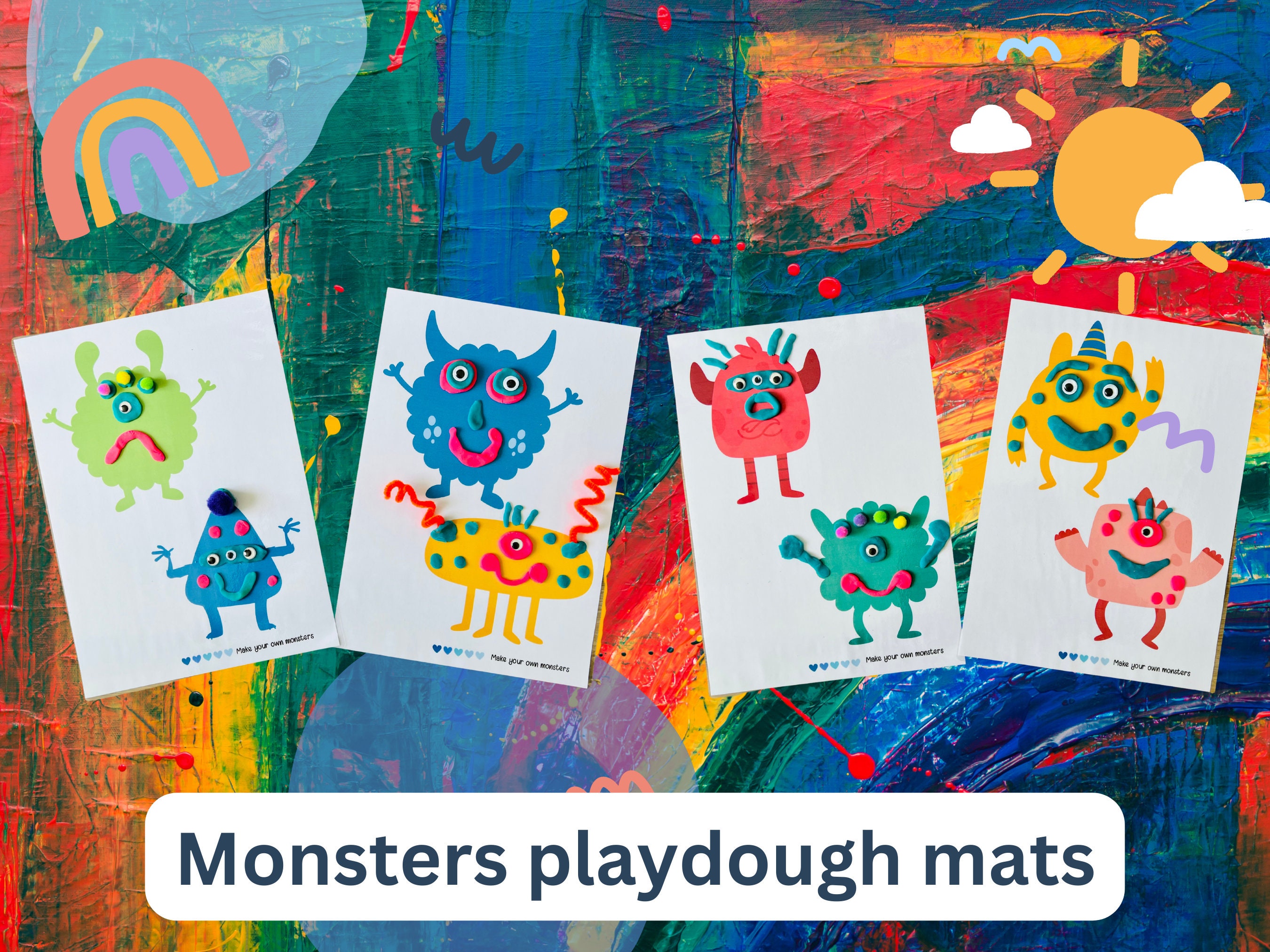 Monster Theme Playdough Mats - Etsy