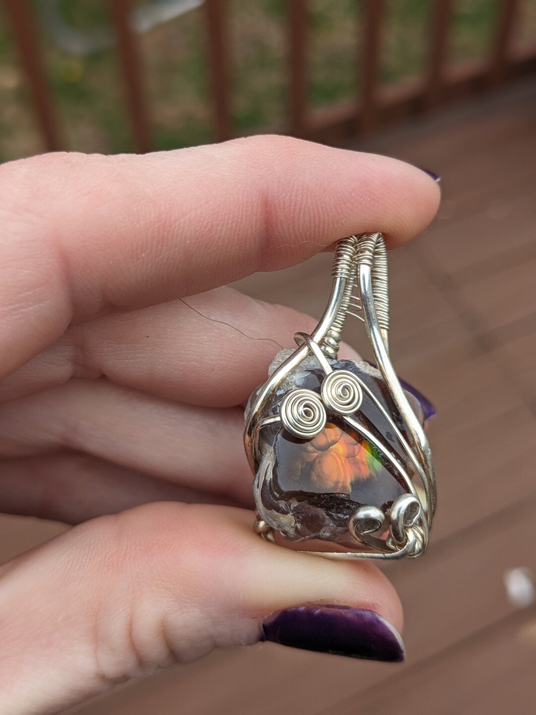 Rare Fire Agate Wrapped in Sterling Silver Wire. Hand Made, One of a ...