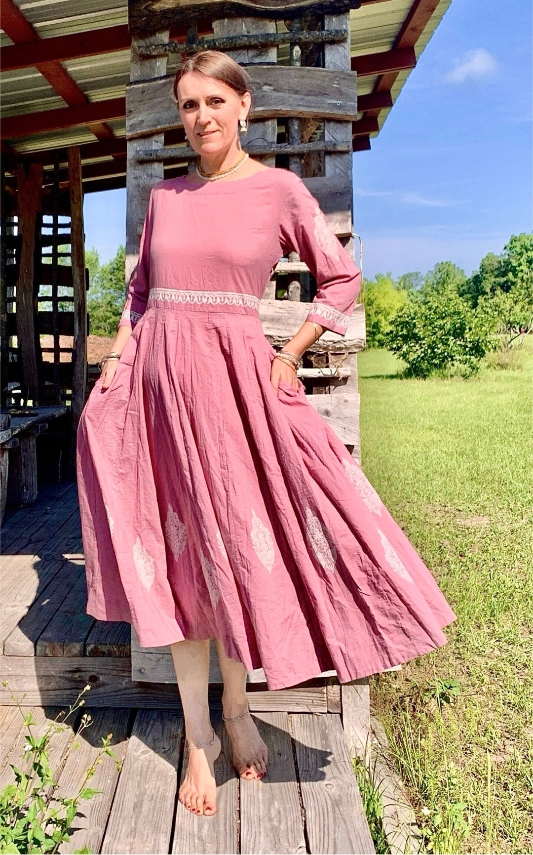 Chandrika Anarkali Dress in Dusty Rose Color (pure Cotton) - Etsy