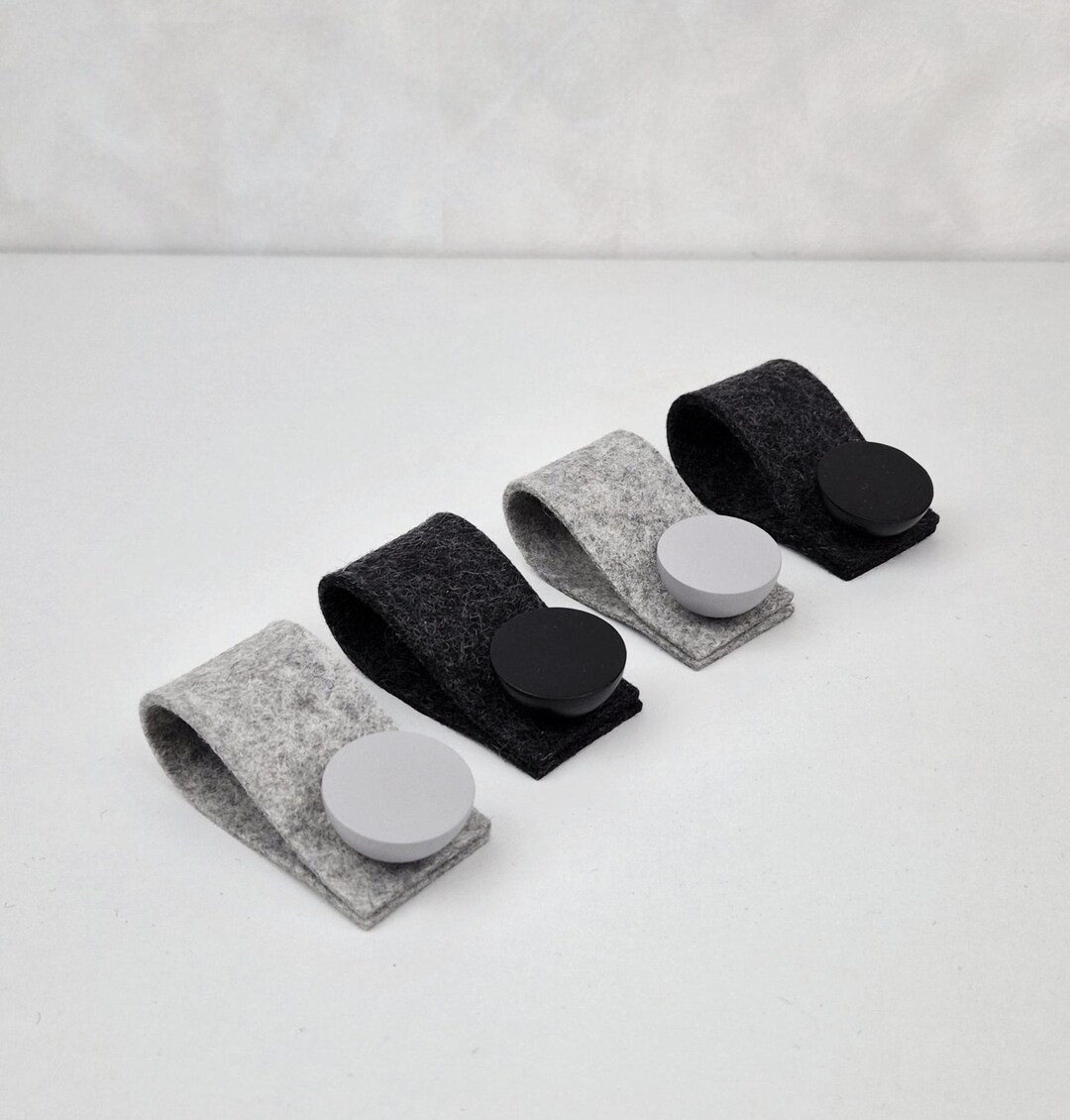 Felt Loop Handle I Gray or Black I Natural Wool I Black Drawer Knob ...