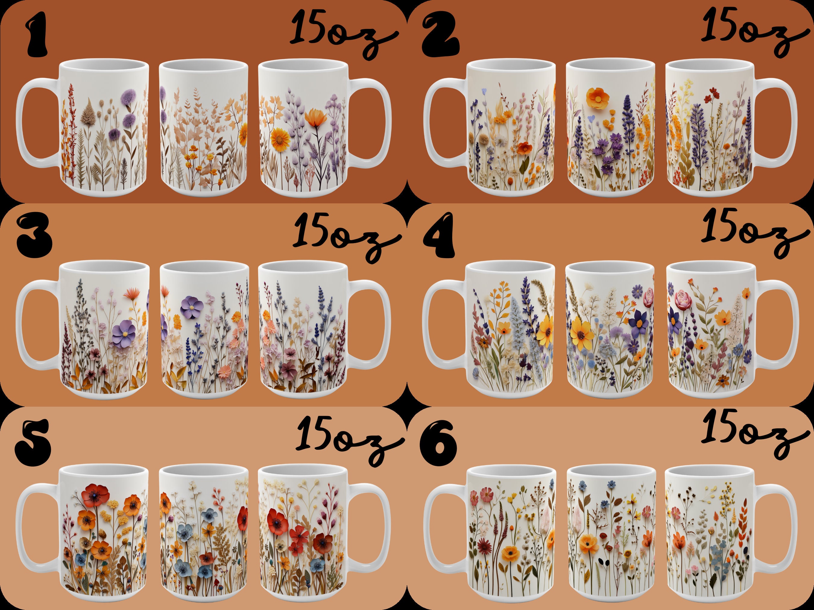 Pressed Flowers Mug, Boho Wildflowers Cottagecore Coffee Mug, Flower ...