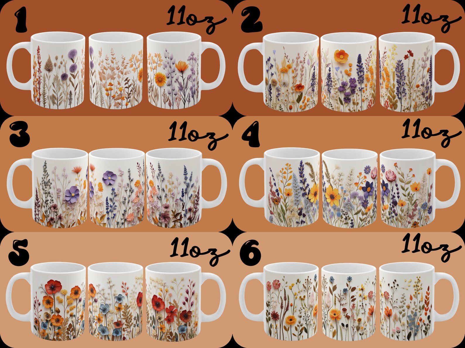 Pressed Flowers Mug, Boho Wildflowers Cottagecore Coffee Mug, Flower ...