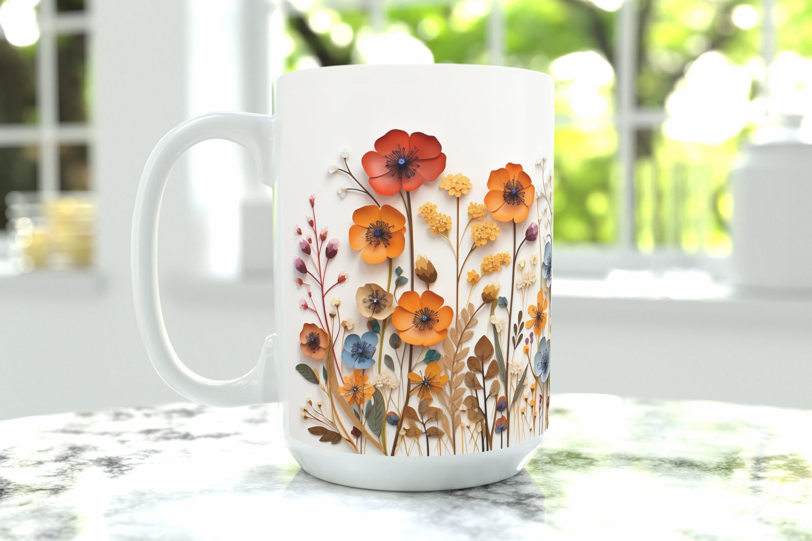 Pressed Flowers Mug, Boho Wildflowers Cottagecore Coffee Mug, Flower ...