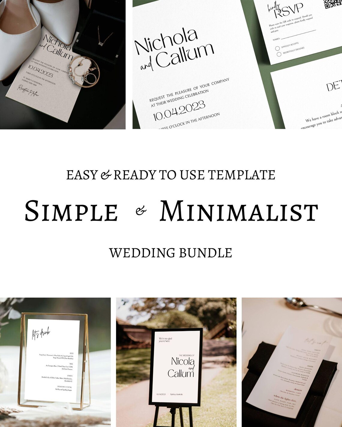 Minimalist Wedding Invitation Set Template | Printable Canva Designs ...