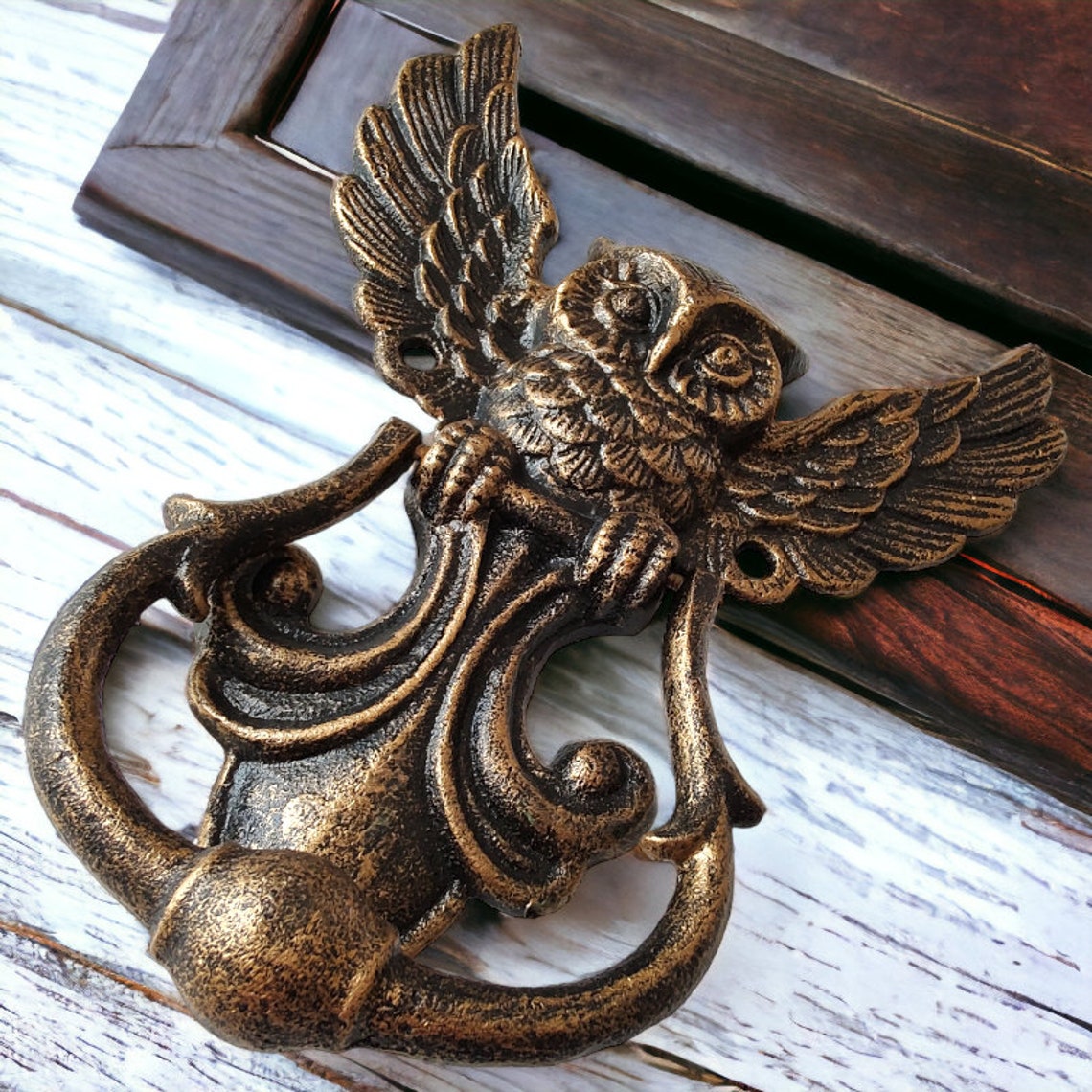 Vintage Style Winged Owl Cast Iron Door Knocker - Front Door Decor - Etsy