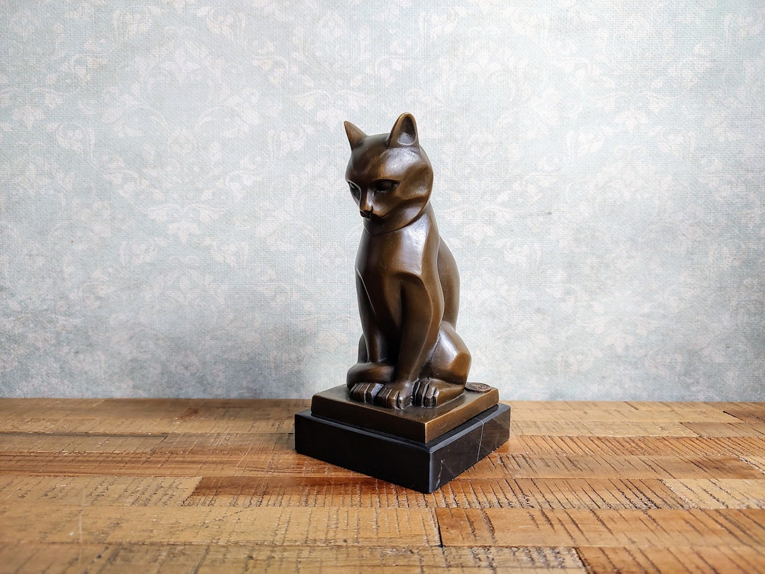 Bronze Cubist Cat Sculpture: Art Deco Style, Marble Base - Etsy UK