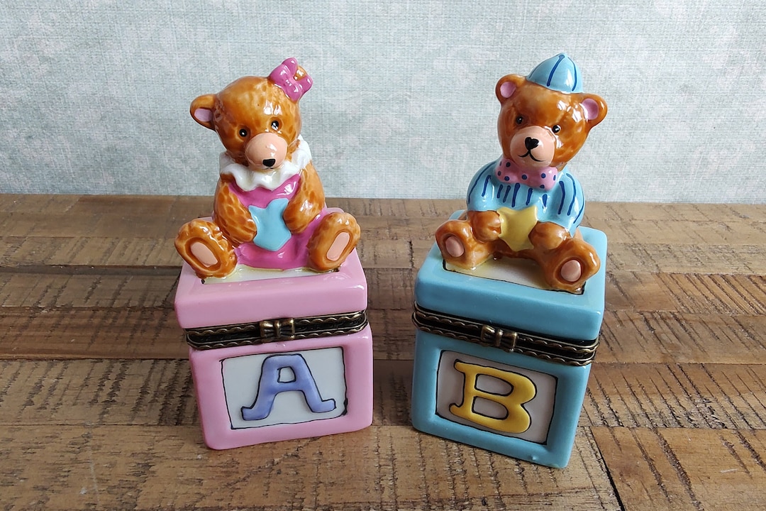 Porcelain Teddy Bear Keepsake Box Set: Nursery Decor, Newborn Gift - Etsy