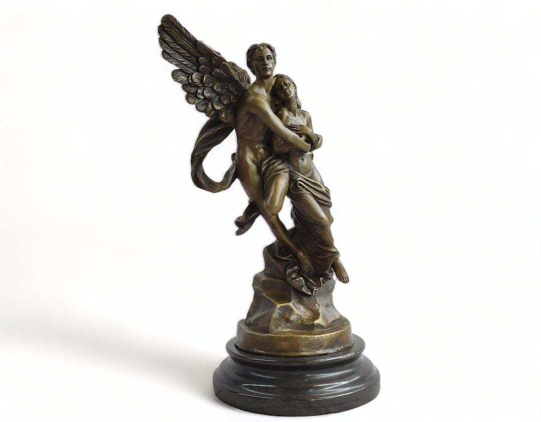 Bronze Cupid And Psyche Sculpture On Marble Base Greek Mythology Figurine Eros And Psyche Art