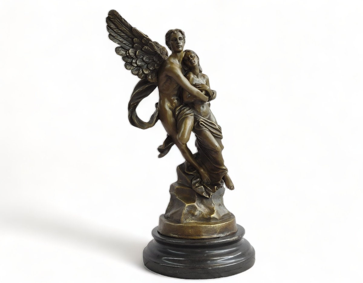 Bronze Cupid and Psyche Sculpture on Marble Base Greek Mythology ...