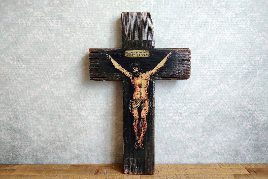 Rustic Reclaimed Wood Crucifix: Vintage Style Hanging Cross, 13 Inch - Etsy