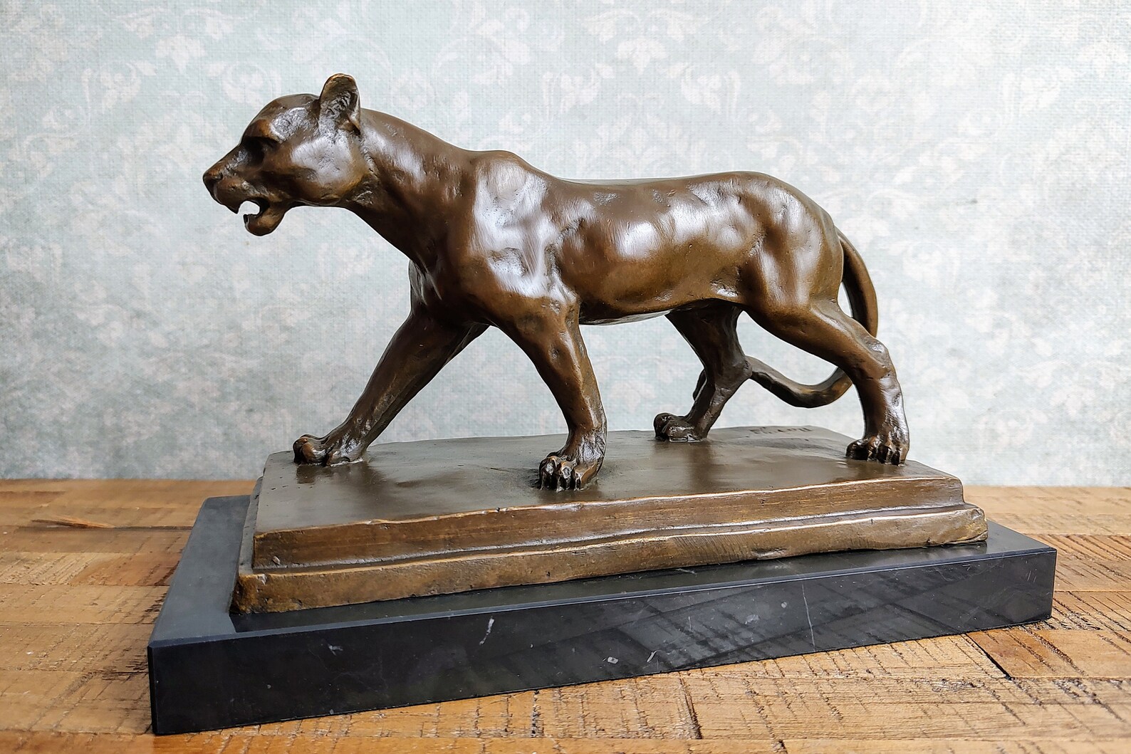 Lioness Bronze Sculpture on Marble Base Beautiful Vintage Figurine ...