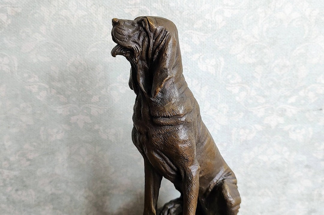 Vintage Bronze Bloodhound Statue: Hunting Dog Sculpture on Marble Base ...