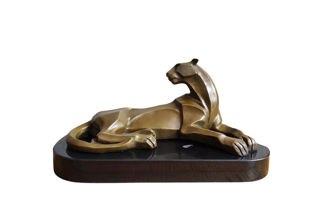 Art Deco Bronze Panther Sculpture Elegant Cubist Reclining Panther ...
