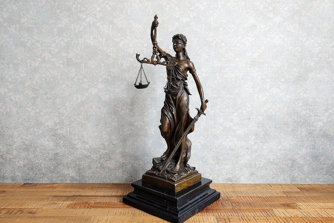 Lady Justice Bronze Sculpture on Marble Justitia Statue Goddess Antique ...