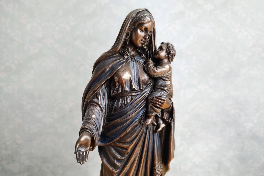 Mother Mary Holding Baby Jesus Cold Cast Bronze and Resin Statue ...
