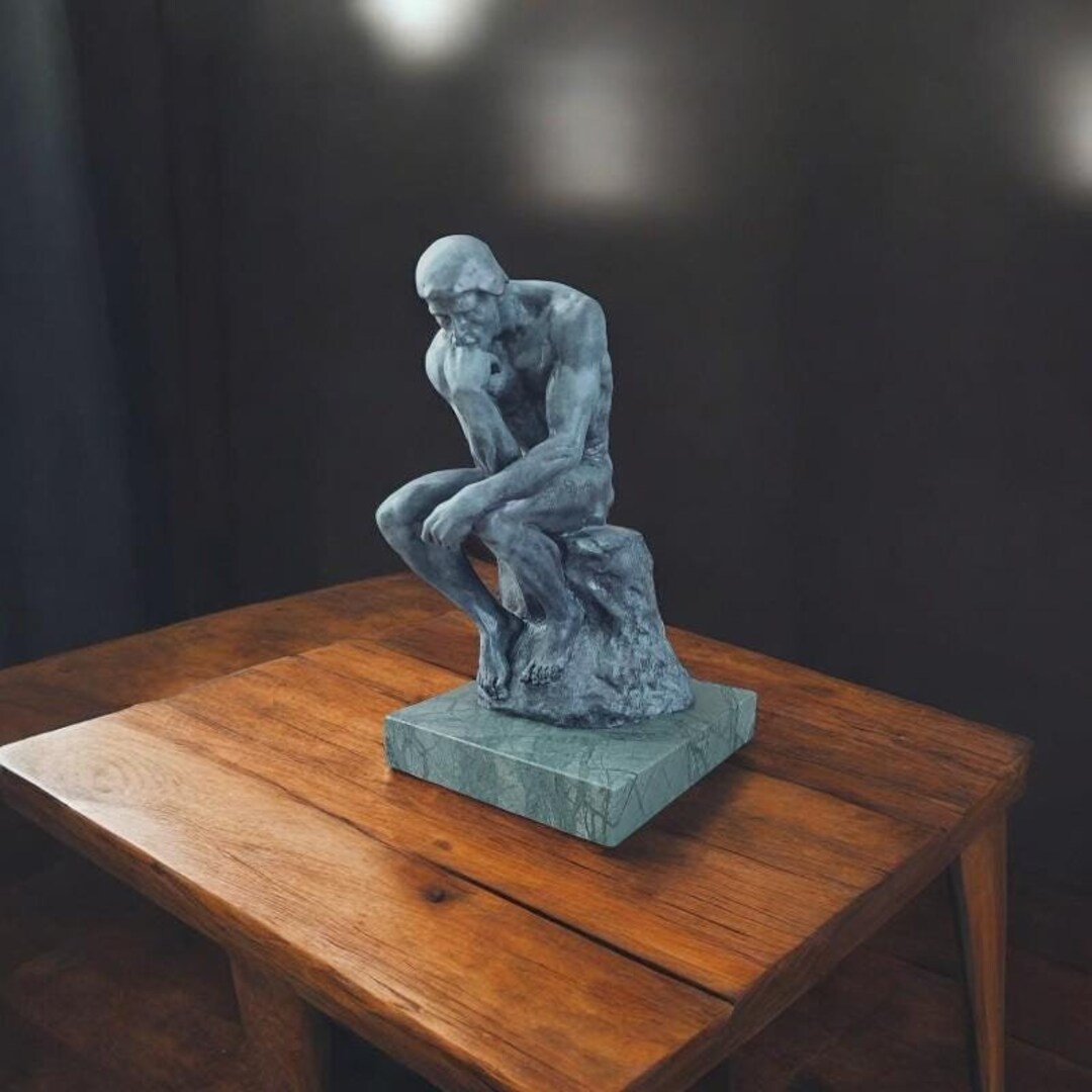 XL the Thinker Statue on Marble Base Large Patinated Bronze Sculpture ...