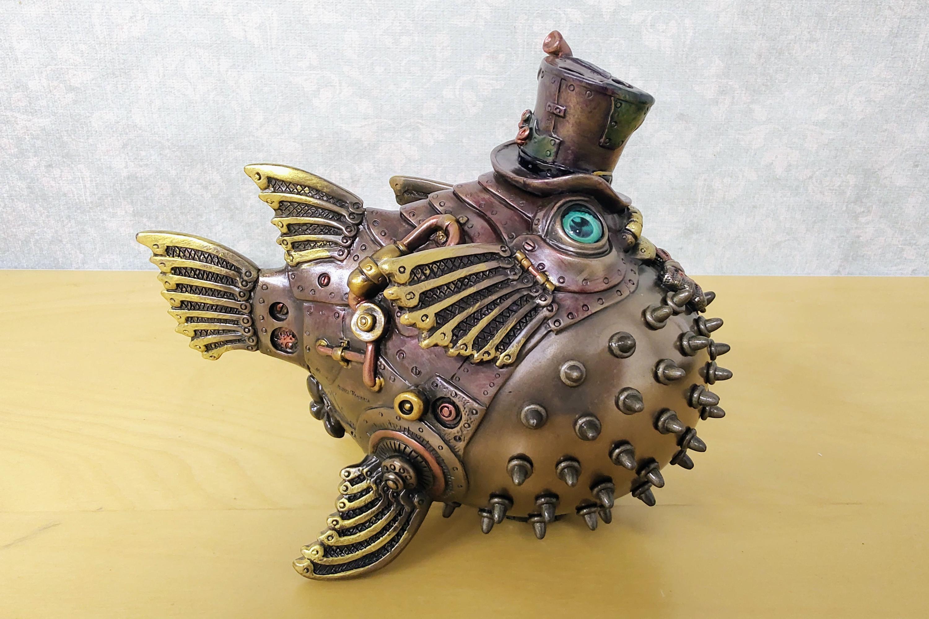 Steampunk Pufferfish Figurine: Bronze Resin Fugu Fish Statue - Etsy