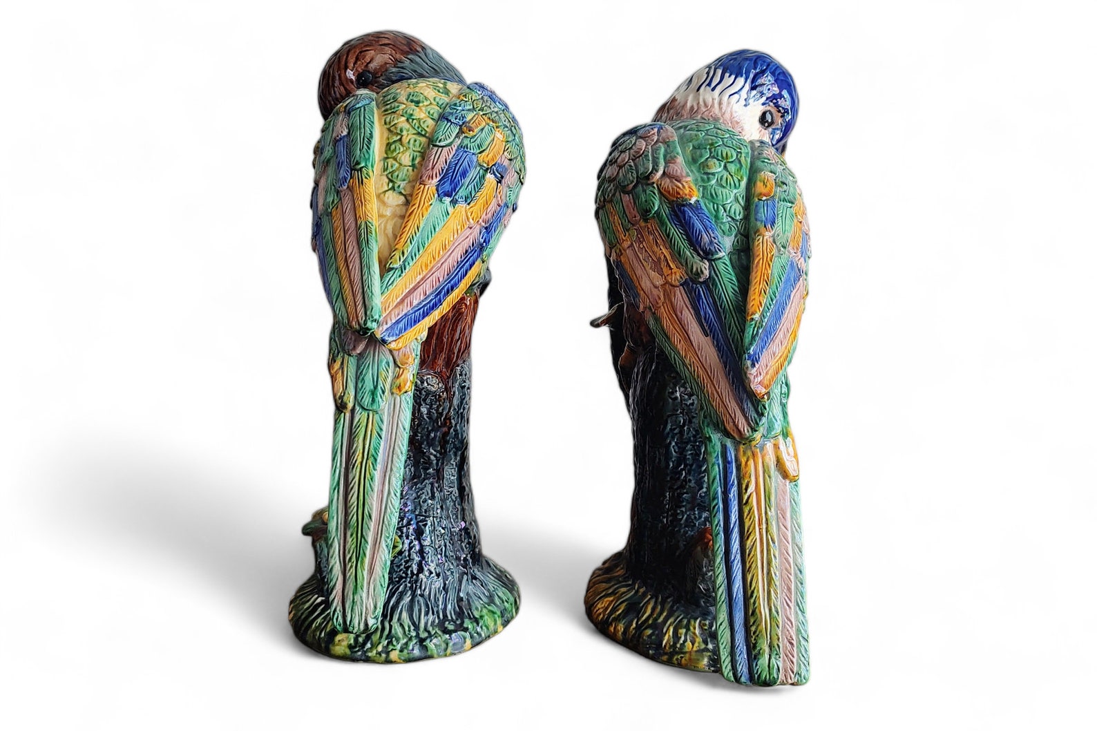 Vintage Large Ceramic Parrots - Multicolored Decorative Birds - Home ...