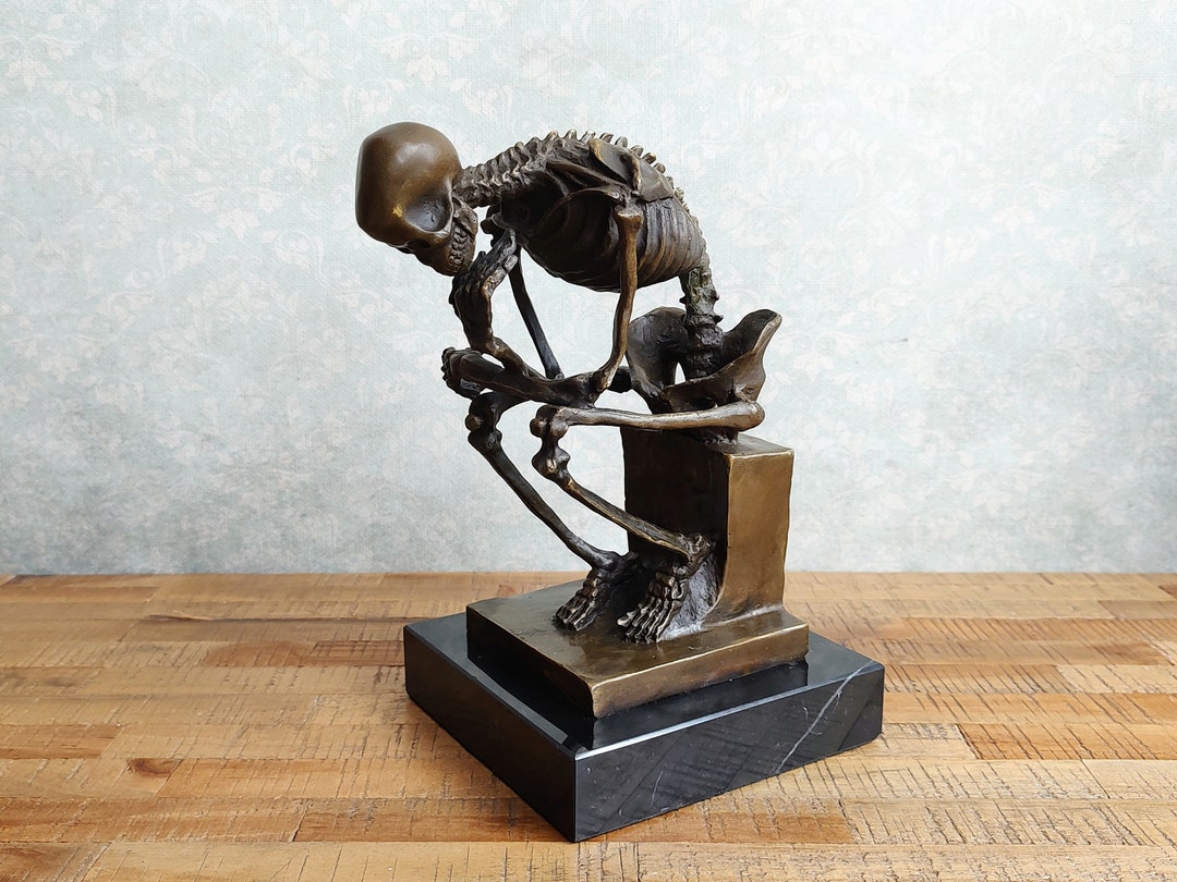 Large Thinker Skeleton Rodin Inspiration Bronze Sculpture,the Thinker ...