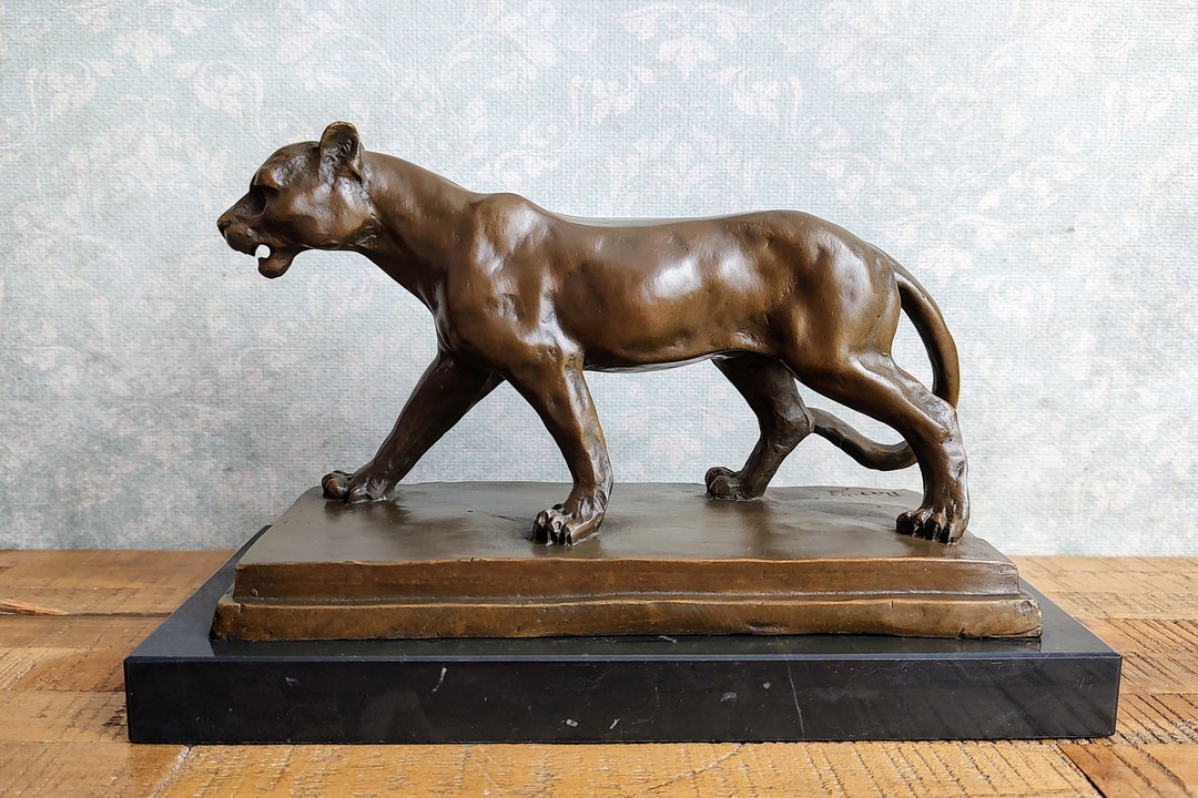 Lioness Bronze Sculpture on Marble Base Beautiful Vintage Figurine ...