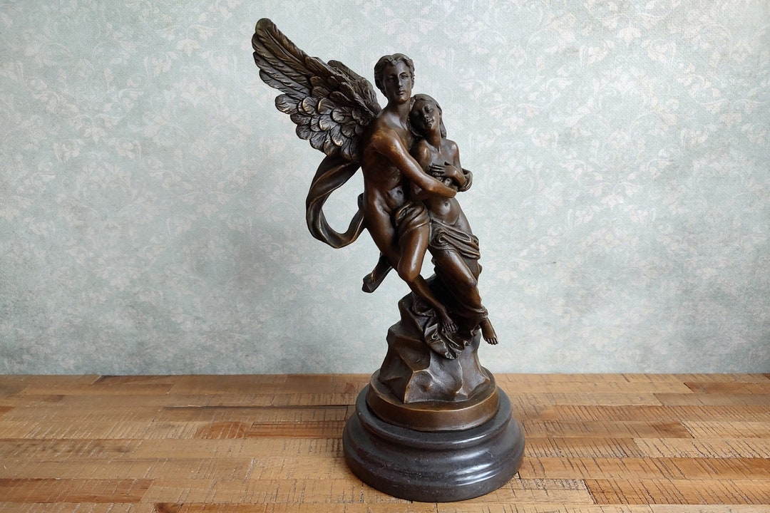 Bronze Cupid and Psyche Sculpture on Marble Base Greek Mythology ...