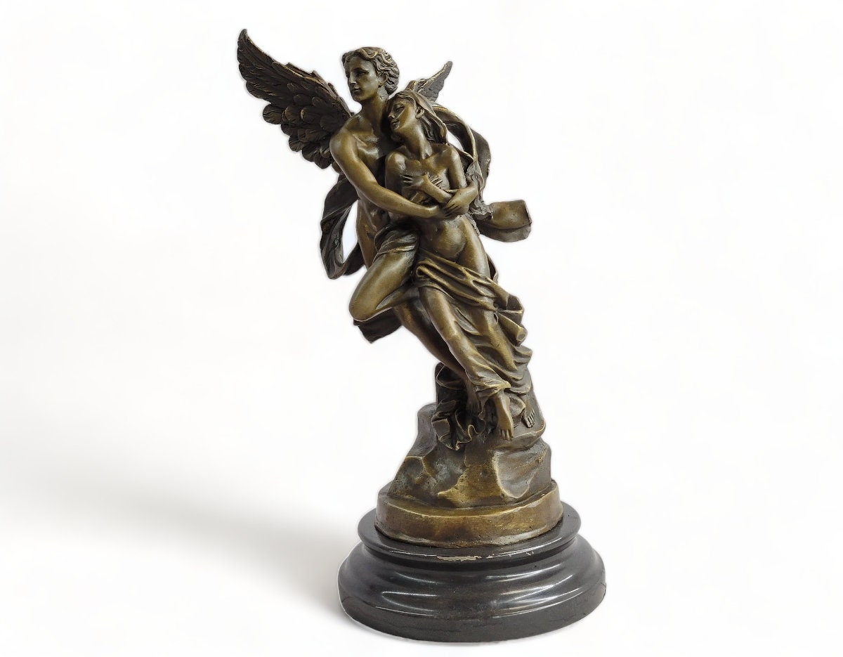 Bronze Cupid and Psyche Sculpture on Marble Base Greek Mythology ...