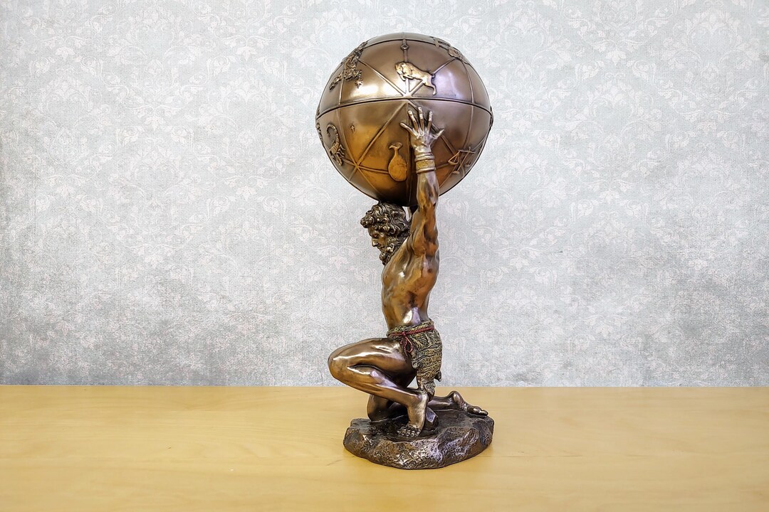 Atlas Carrying the World Sculpture Box, Cold Cast Resin Figure of Greek ...