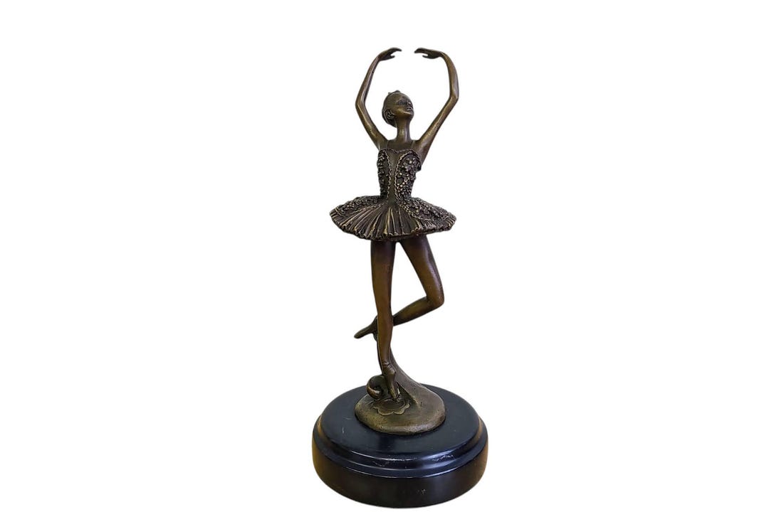 Bronze Ballerina Sculpture – Art Nouveau Dance Figurine on Marble Base ...