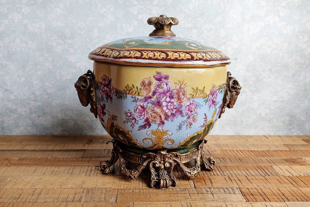 Porcelain Box With Lid, Bronze-mounted, Lavishly Decorated With ...