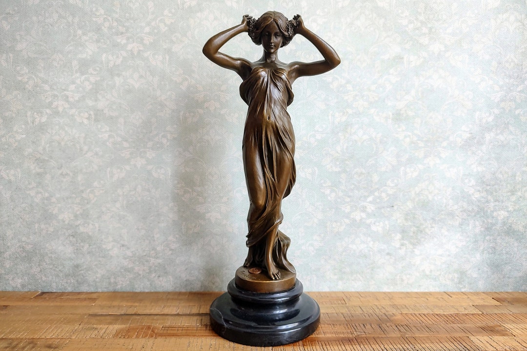 Bronze Sculpture of a Standing Wood Nymph in Long Dress Bronze Nymph ...