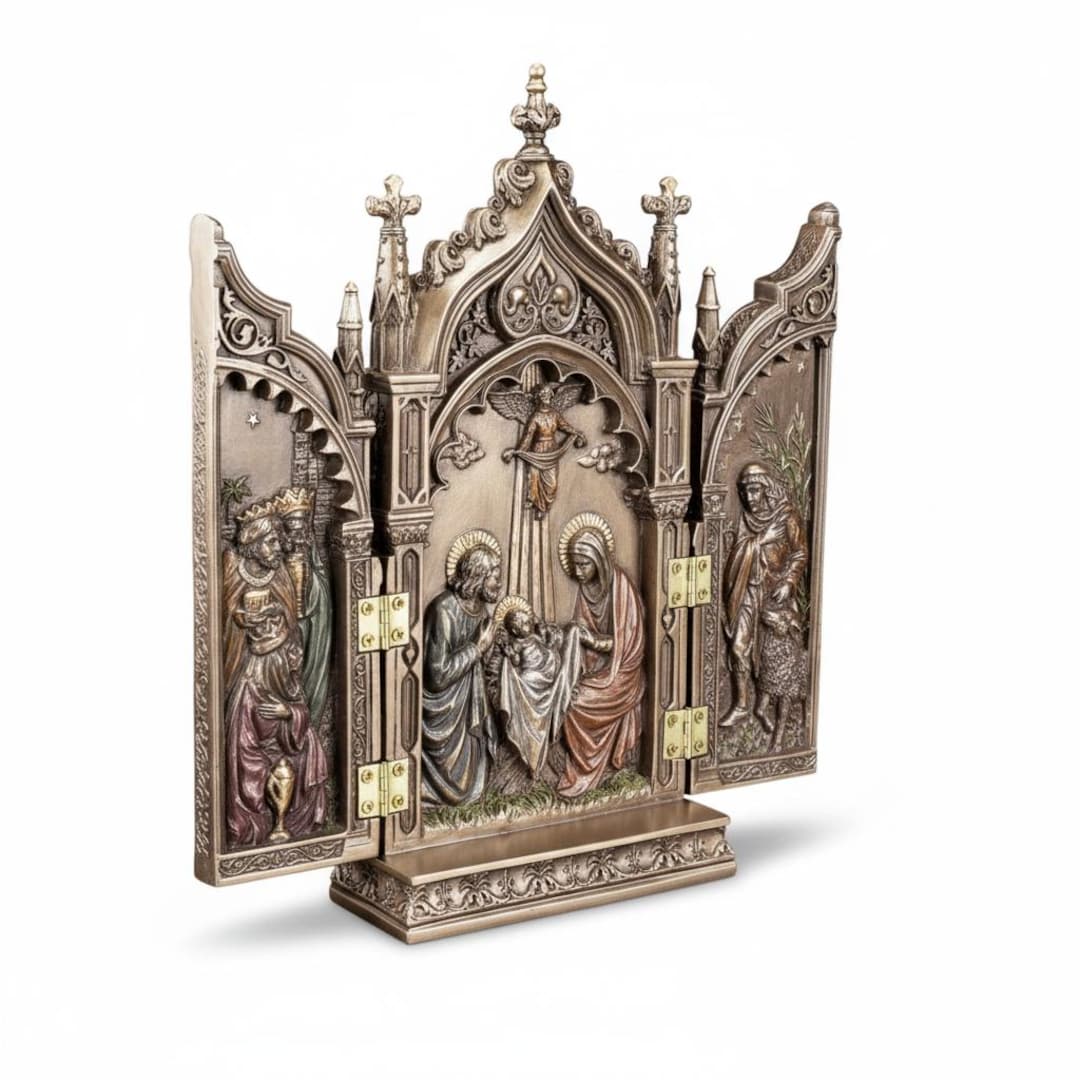 Nativity Triptych Altar Birth of Jesus Folding Religious Decor Bronze ...