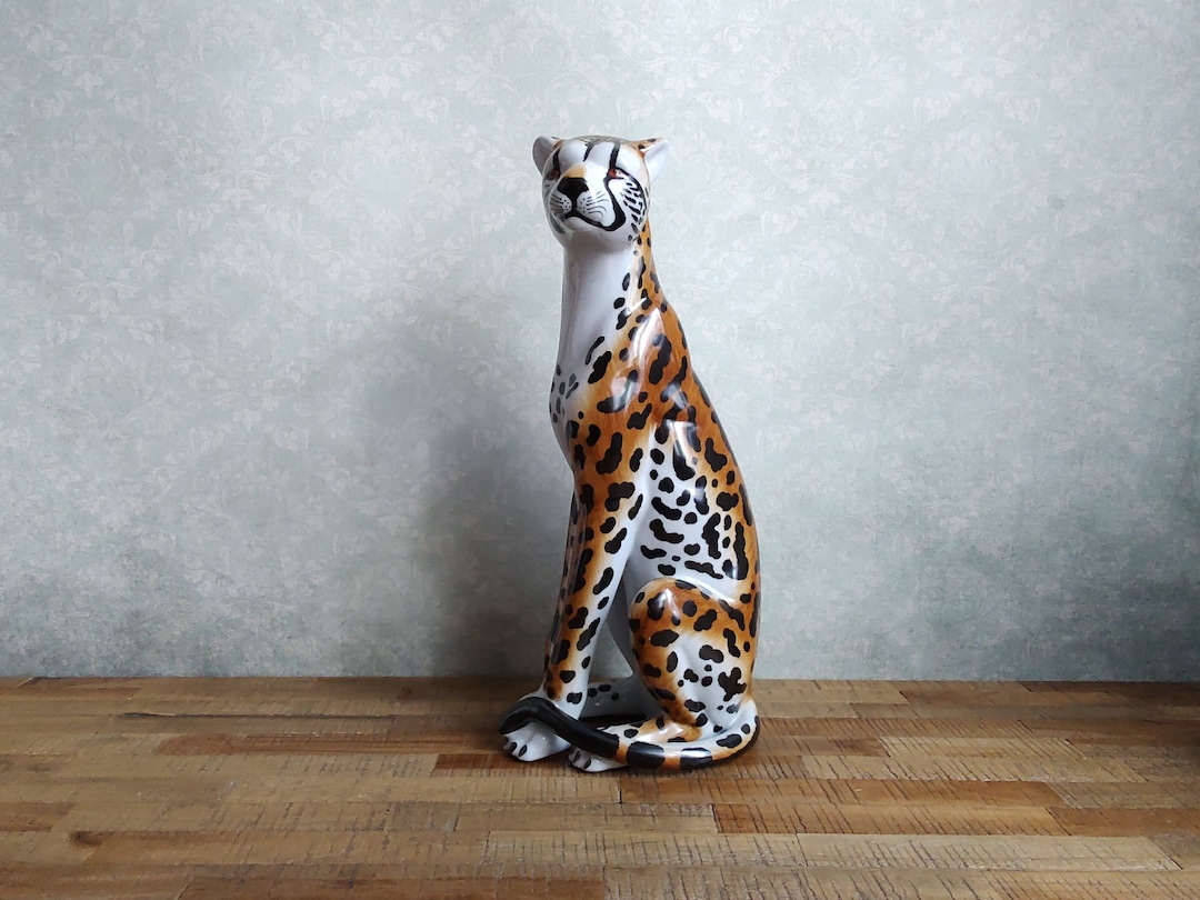 Graceful Seated Porcelain Leopard Statue Elegant Leopard Sculpture ...