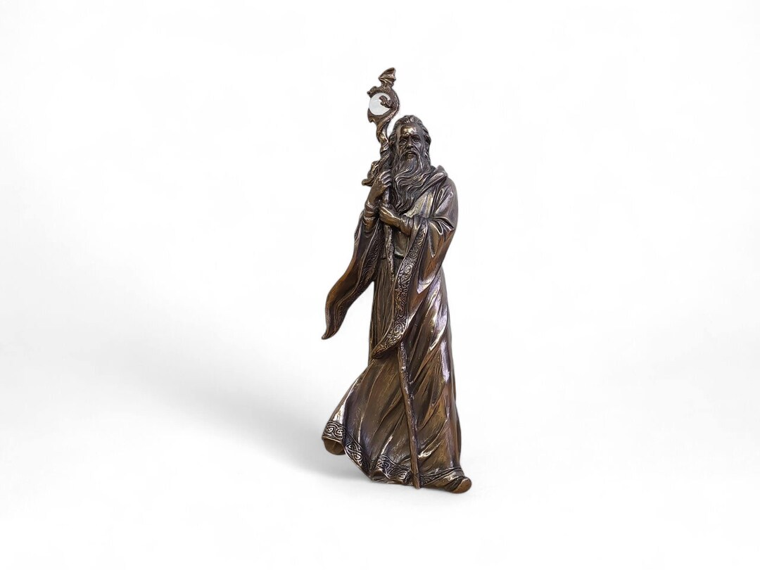 Merlin Statue: Cold Cast Resin & Bronze Wizard With Dragon Staff - Etsy