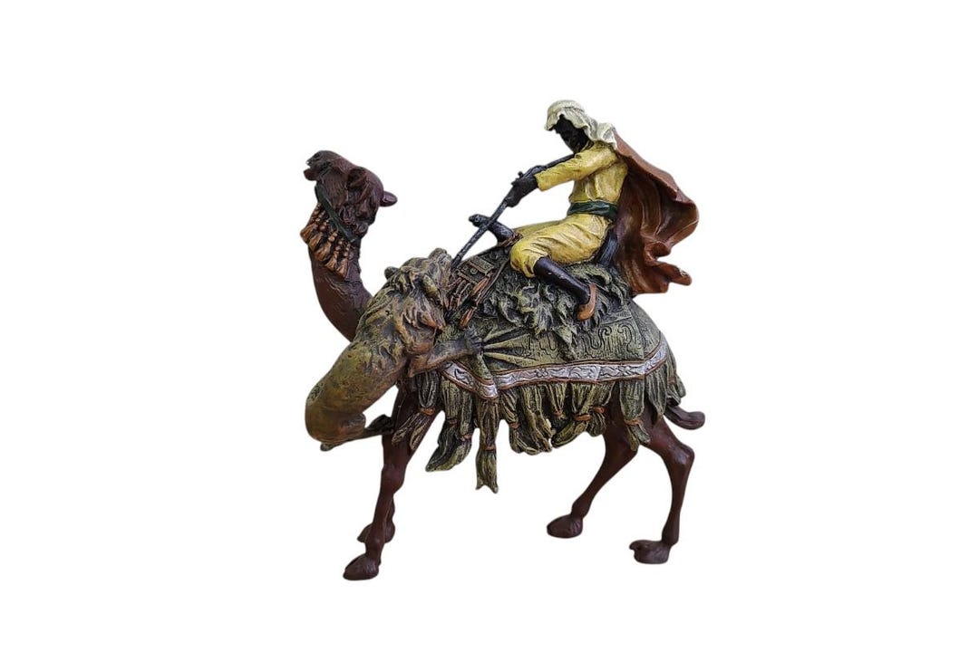 Bronze Sculpture of a Arab Hunter on Camel Fighting a Lion Vienna ...